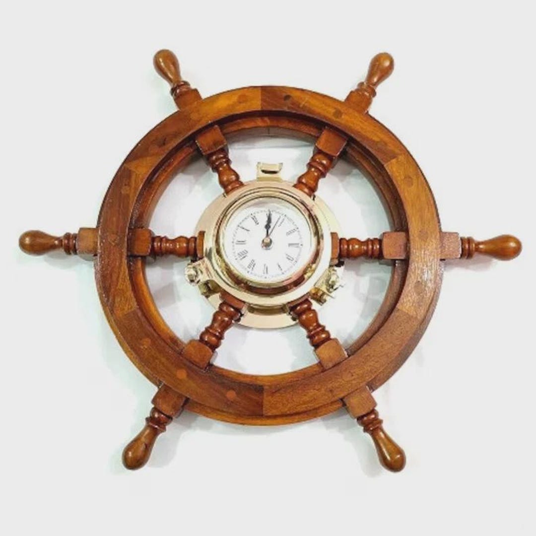 Handmade 18 Inch Wooden Clock Ship Wheel Wall Clock Handmade Nautical ...