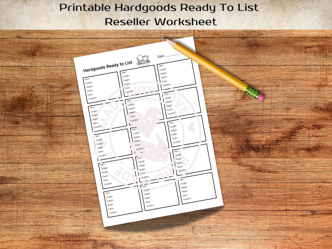 Printable Worksheet for Resellers DIGITAL FILE ONLY Hardgoods Ready to ...