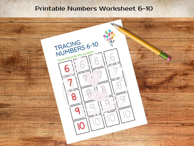 Printable Number Tracing Worksheet Numbers 6-10 *DIGITAL FILE ONLY* - Etsy