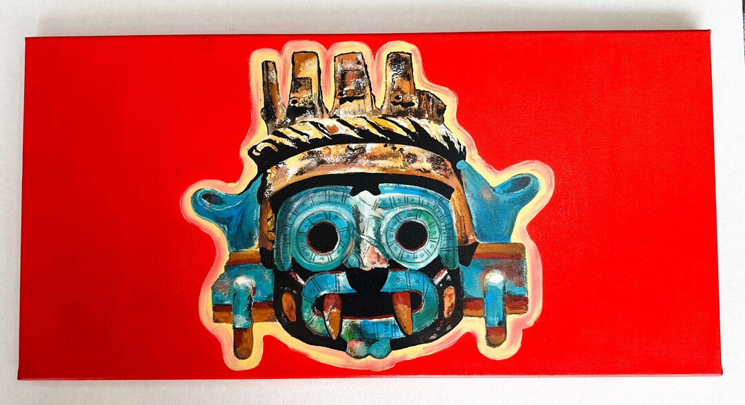 Two Foot Red Tlaloc Acrylic Painting on Canvas Mexica Rain God - Etsy
