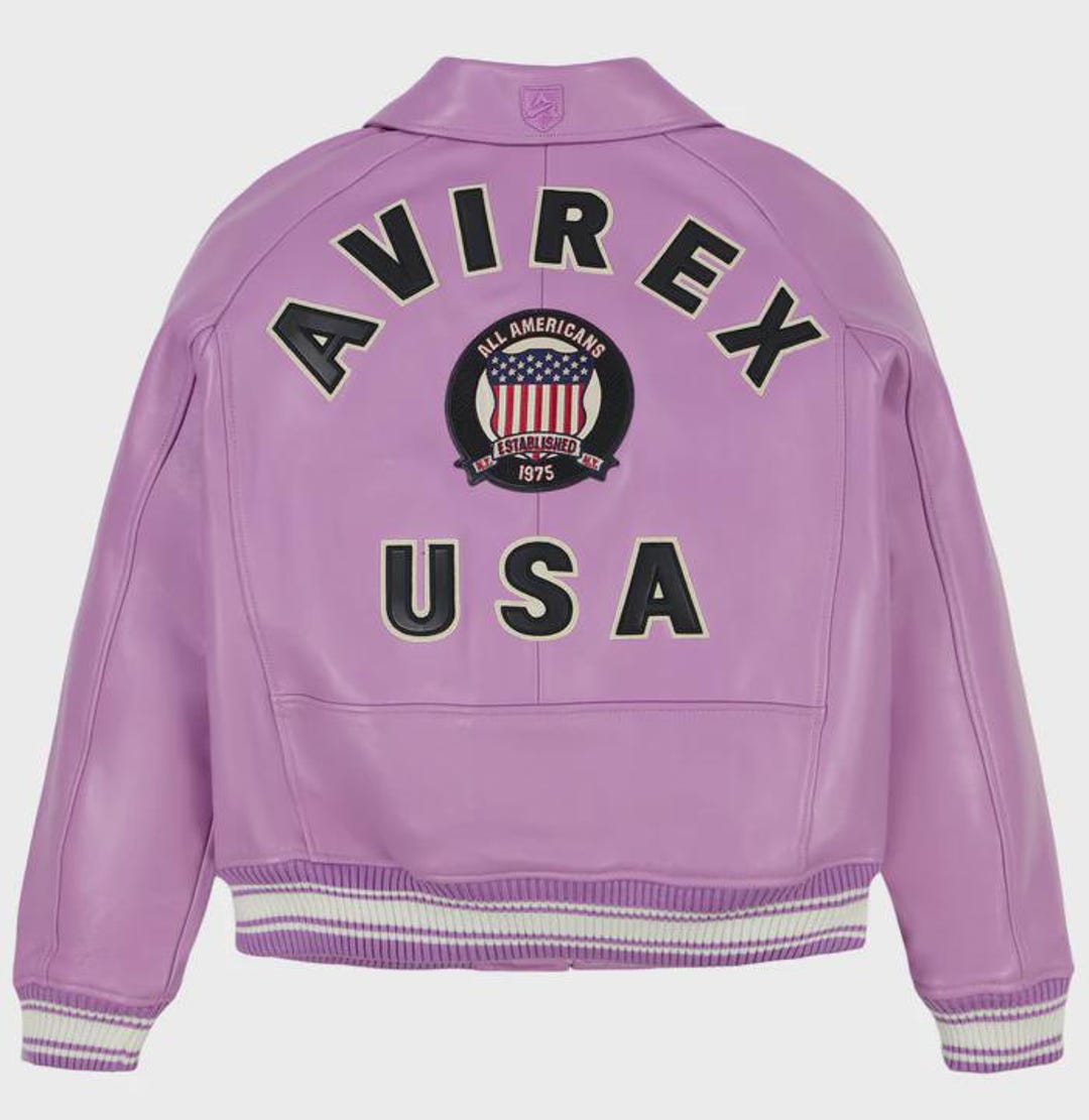 Avirex USA Lavender Leather Jacket – Bold Embroidered Bomber Style ...