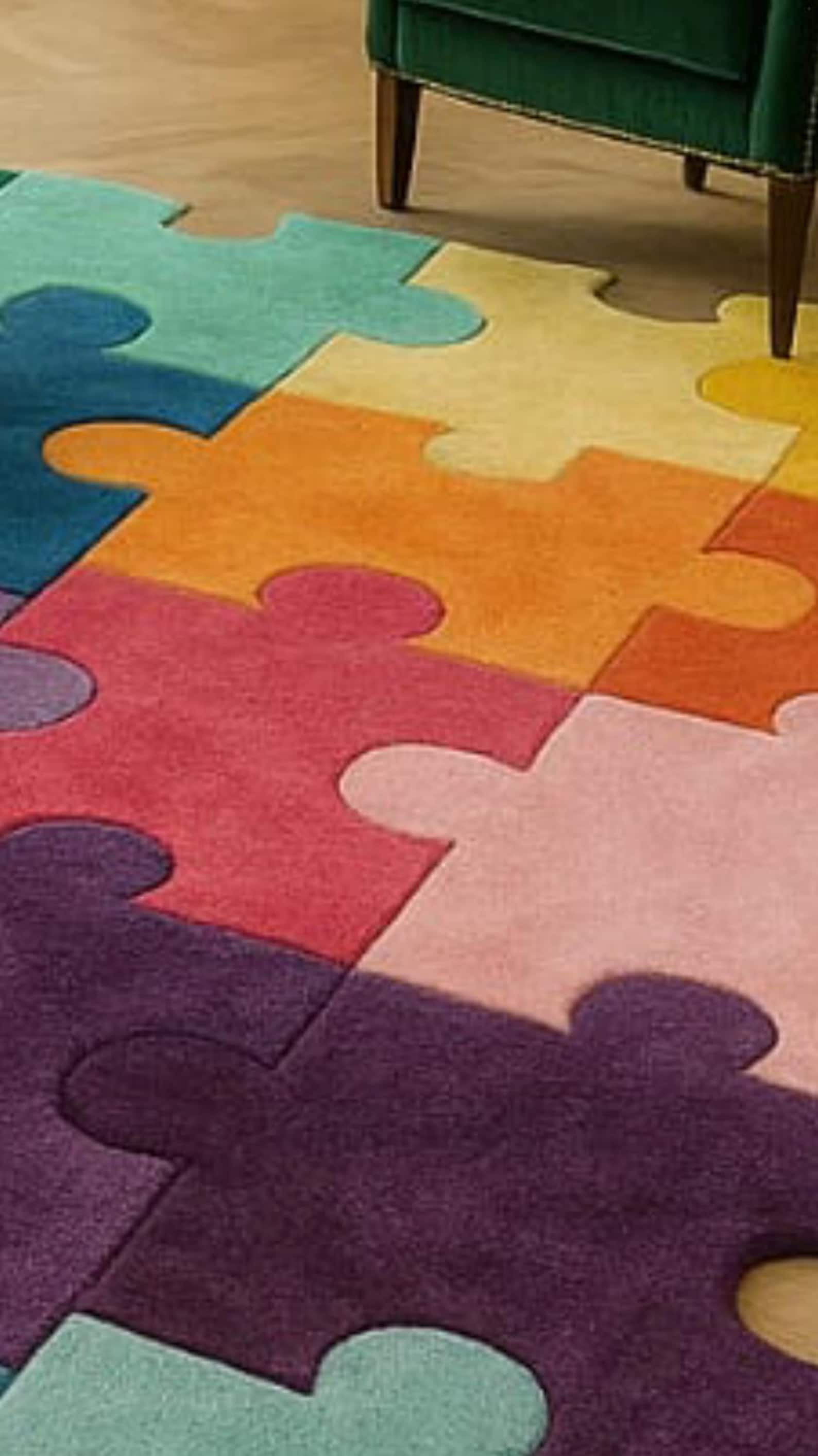 Hand Tufted Colorful Puzzle Piece Rug | Wool Area Carpet | Kids ...