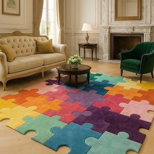 Hand Tufted Colorful Puzzle Piece Rug | Wool Area Carpet | Kids ...