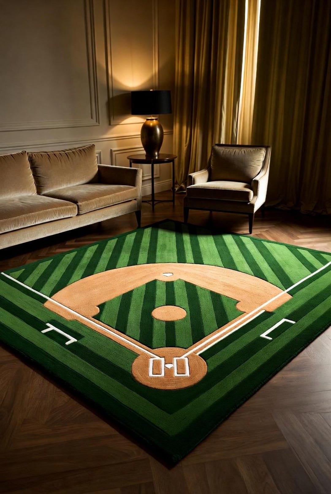 Hand Tufted Wool Baseball Field Rug | Sports Decor - Etsy