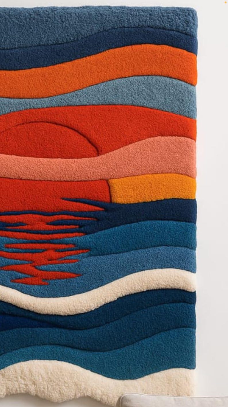 Hand Tufted Wool Wall Rug | Sunset Beach Tapestry, Coastal Decor - Etsy