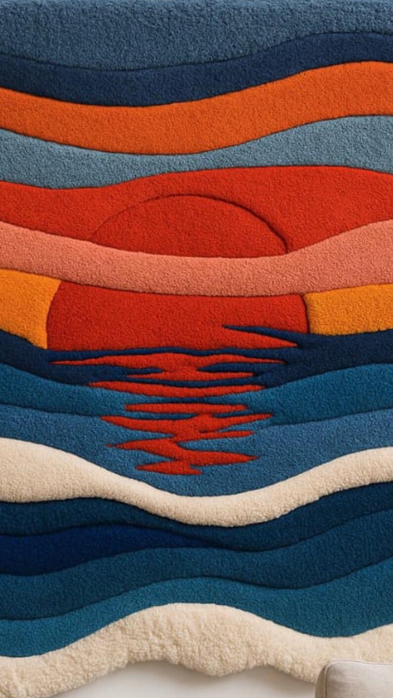 Hand Tufted Wool Wall Rug | Sunset Beach Tapestry, Coastal Decor - Etsy