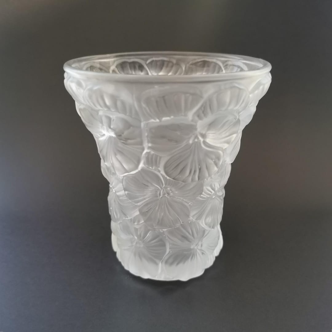 AS IS Vintage Satin Frosted Barolac Glass Pansy Vase Czech Josef Inwald ...
