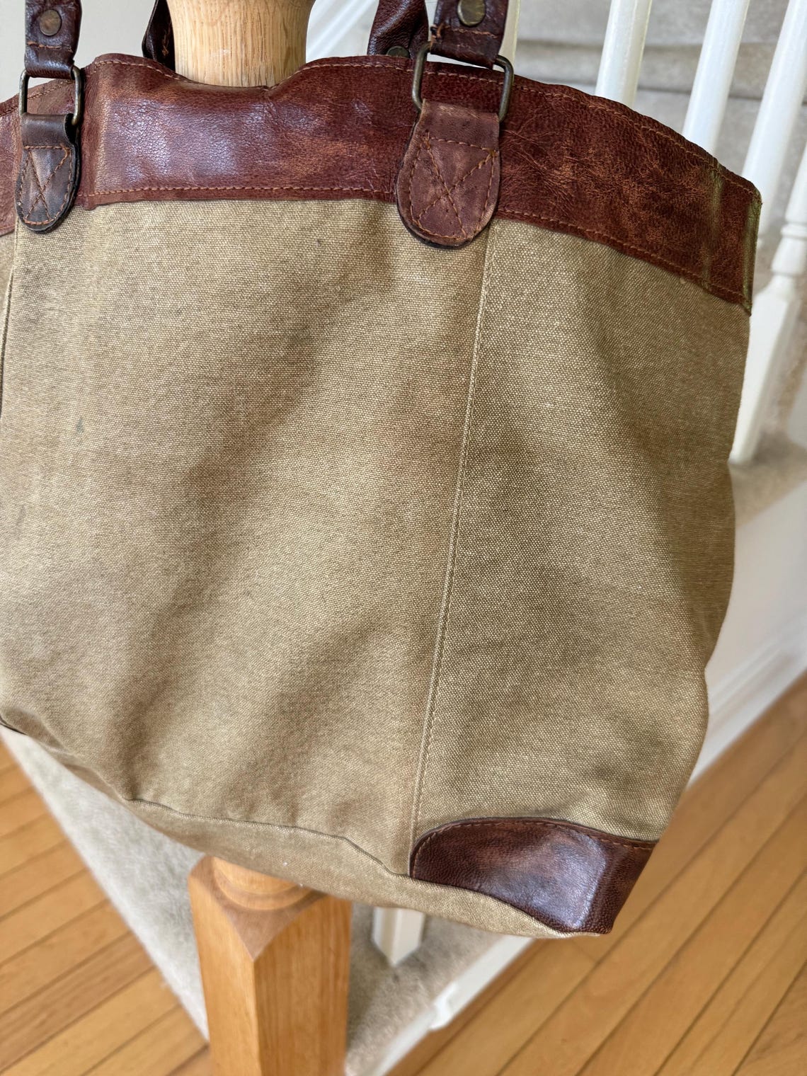 Mona B Upcycled Canvas Tote Bag: Leather Handles, Stamped Design - Etsy