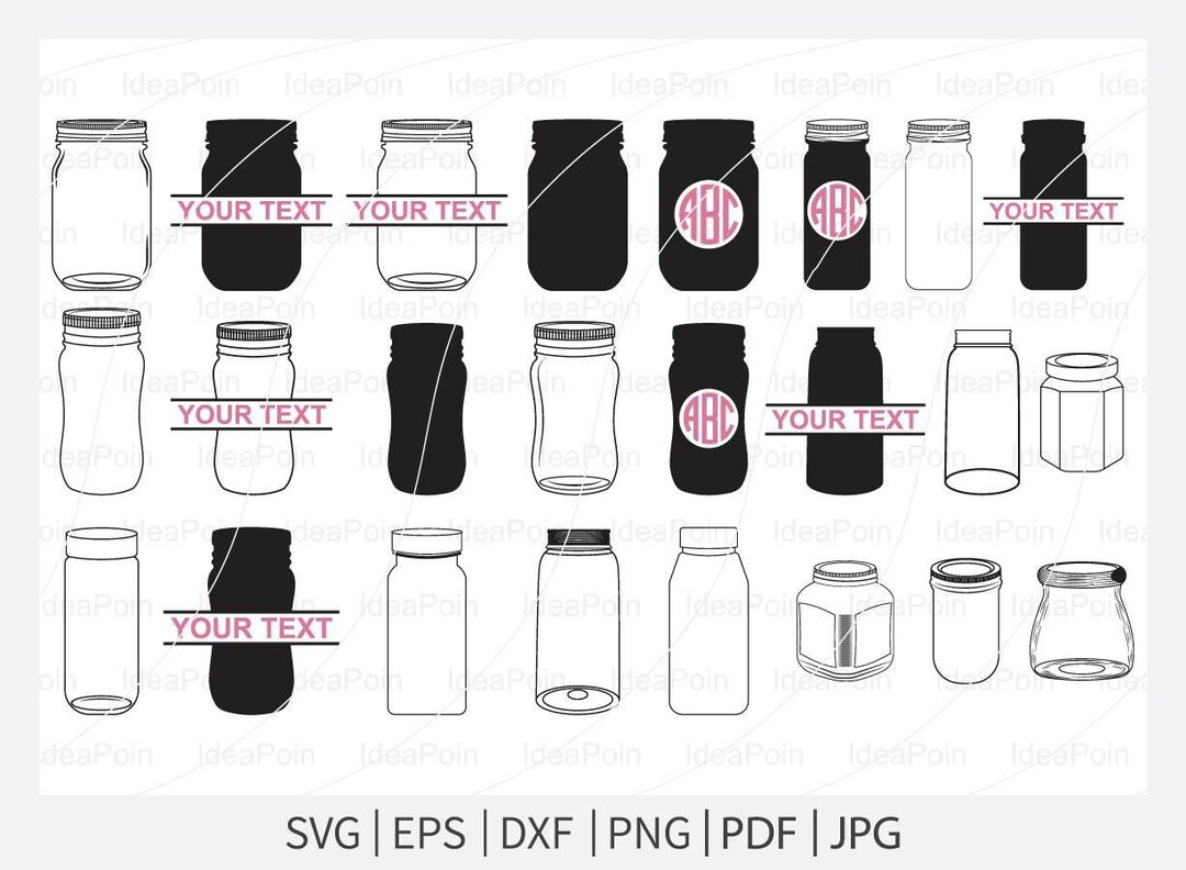 Mason Jar SVG, Canning Jar Silhouette, Monogram, Ball Mason Jars Svg ...