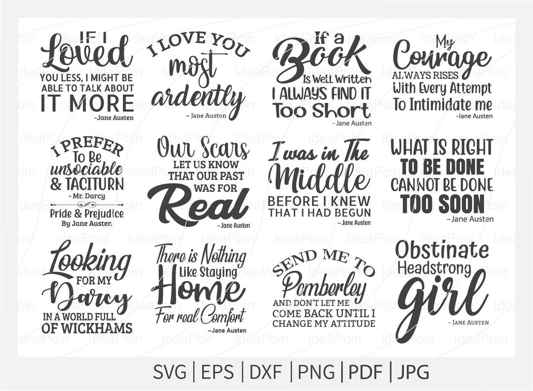 Jane Austen Quotes SVG Bundle, Jane Austen Quotes, Pride and Prejudice ...