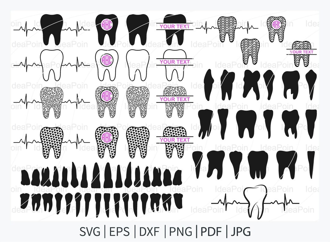 Tooth Svg, Dental Svg, Tooth Monogram Svg Bundle, Tooth Heartbeat ...