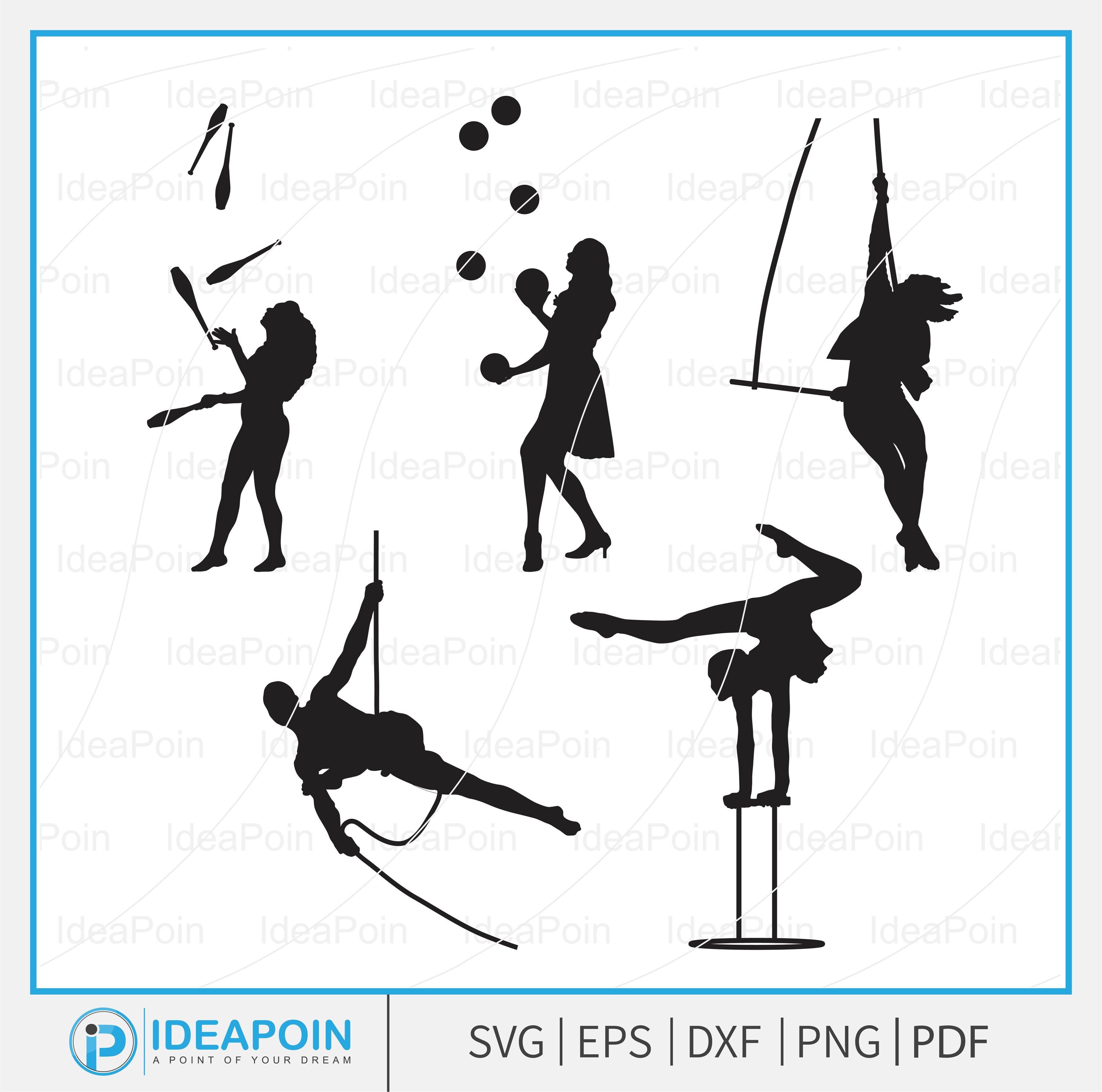 Circus Svg, Circus Silhouette, Circus SVG Bundle, Aerial Acrobat Vector ...