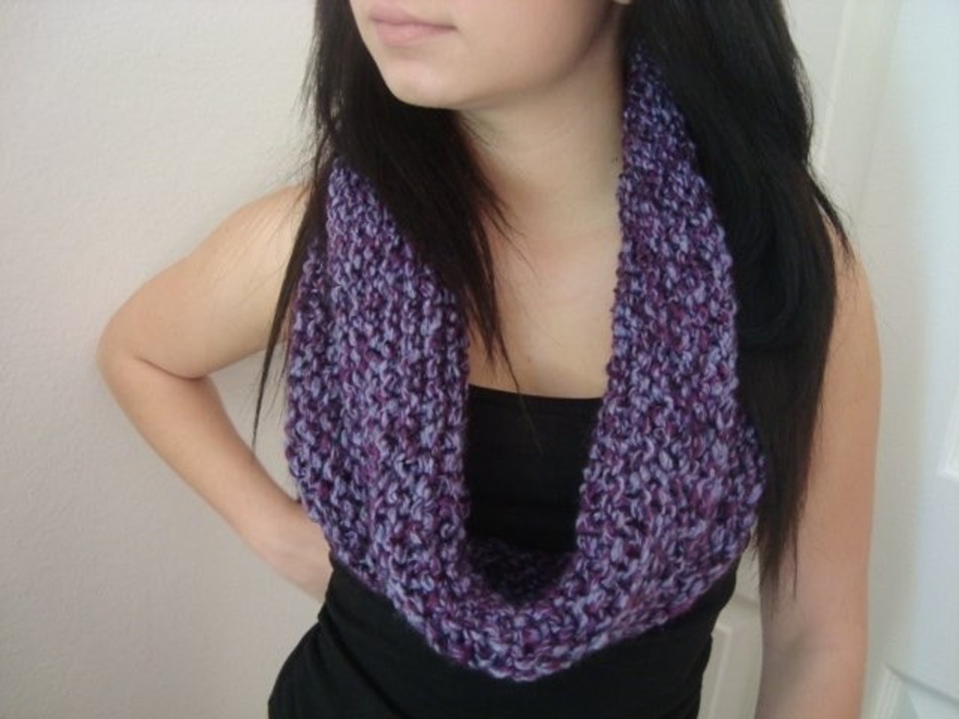 Hand Knitted Purple Neck Warmer Infinity Eternity Circle Scarf - Soft ...