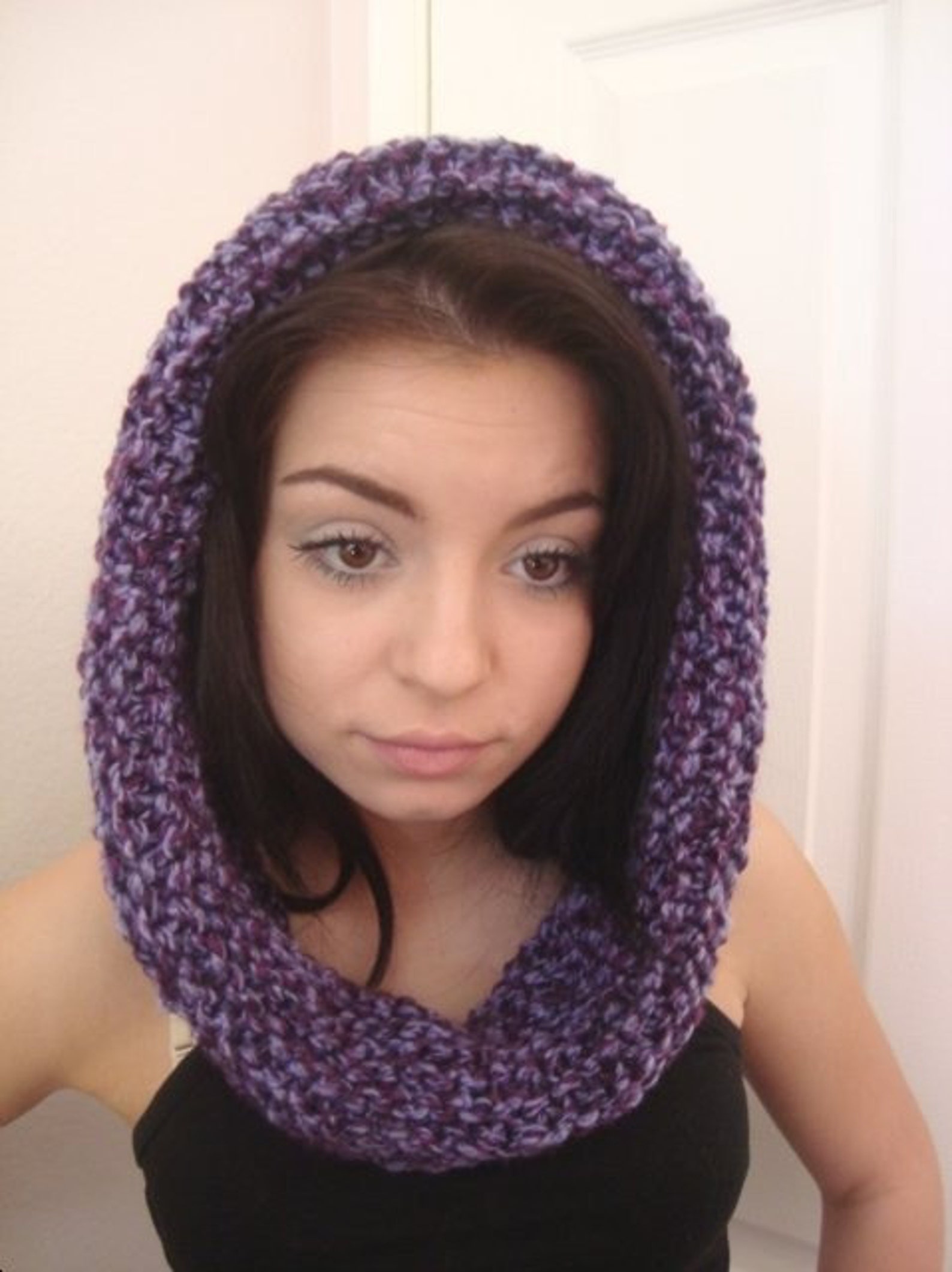 Hand Knitted Purple Neck Warmer Infinity Eternity Circle Scarf - Soft ...