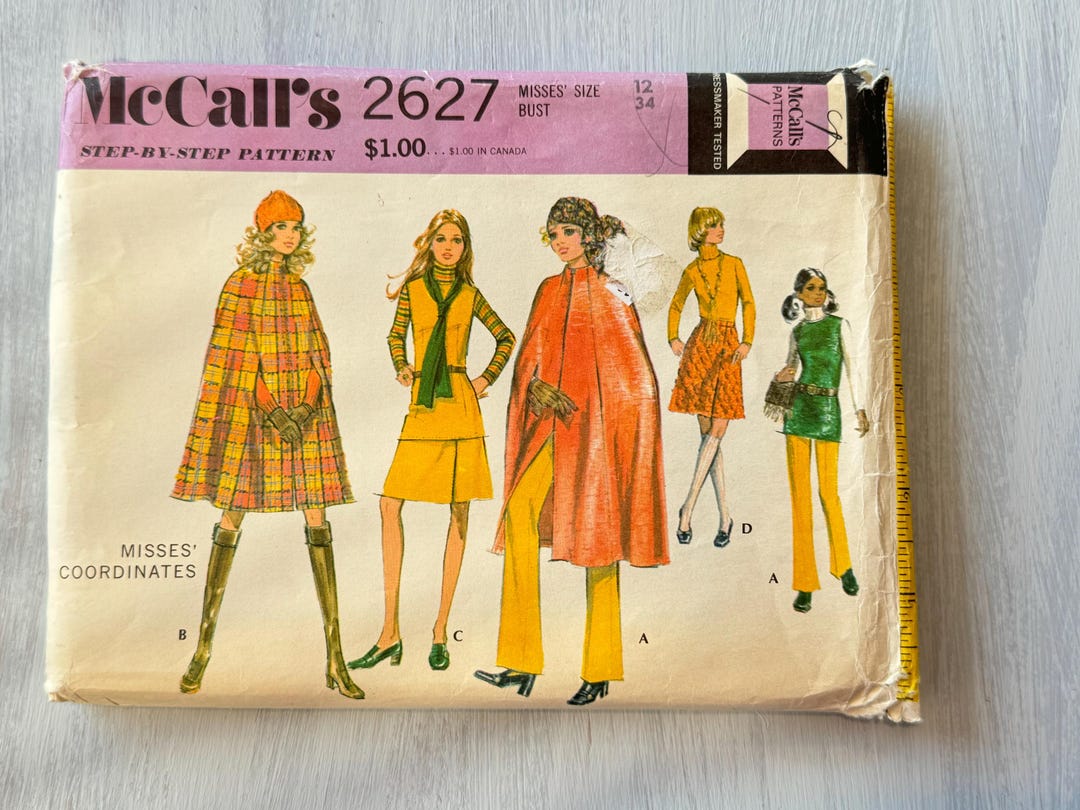 Vintage 1970 Mccalls Sewing Pattern 2627 Misses Cape, Pants, Top & Wrap ...