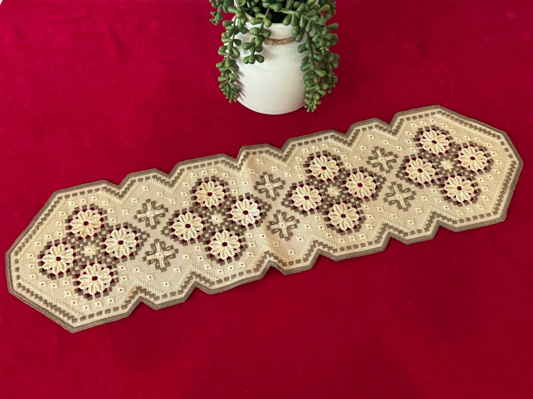 Vintage Hardanger Norwegian Embroidered Table Runner 7" X 24 1/2"~ Lace ...