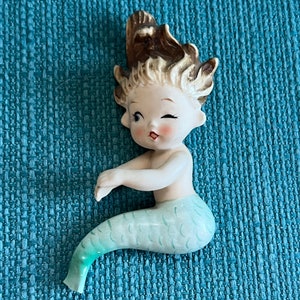 RARE 1950's Bradley Ceramic Baby Mermaid Winking With Green Broken Tail ...