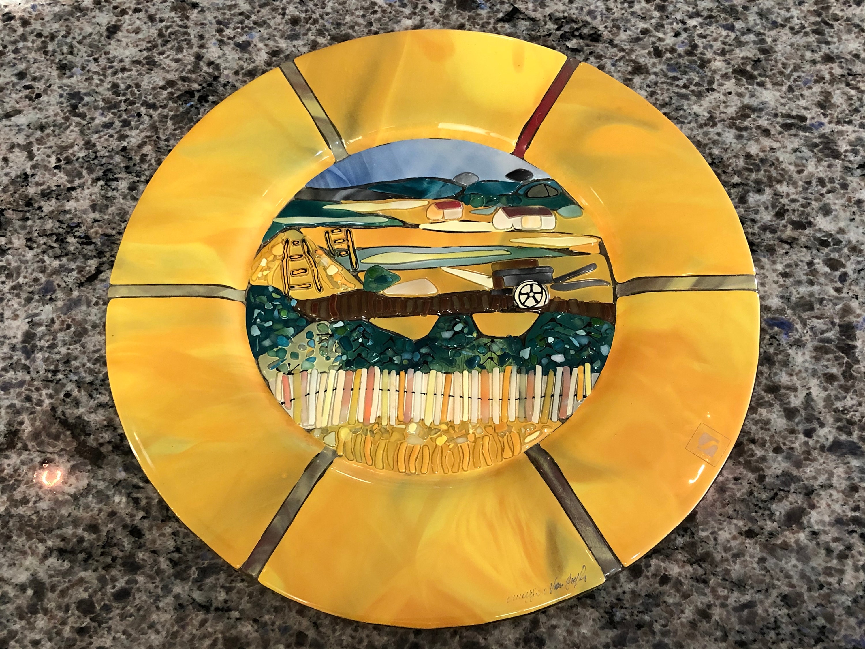 Sebino Arte Tribute to Vincent Van Gogh Yellow Fused Glass Studio Glass ...