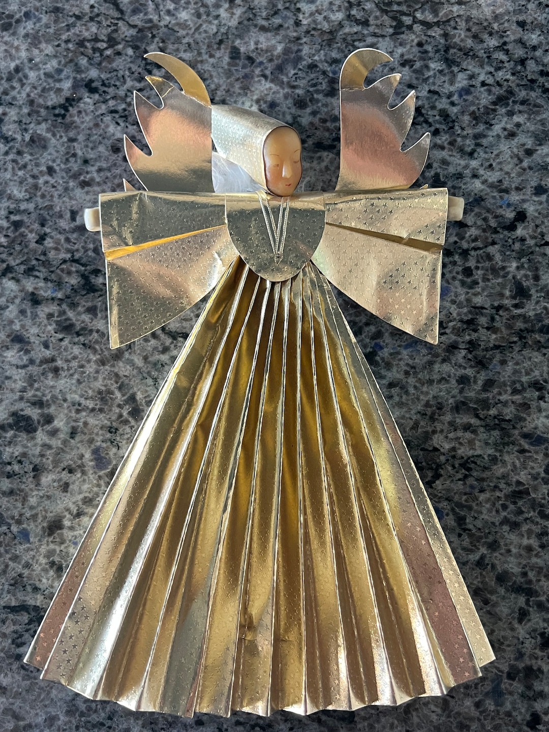 Antique German Gold Foil Accordian Wax Face Angel Tree Topper 14 Tall ...