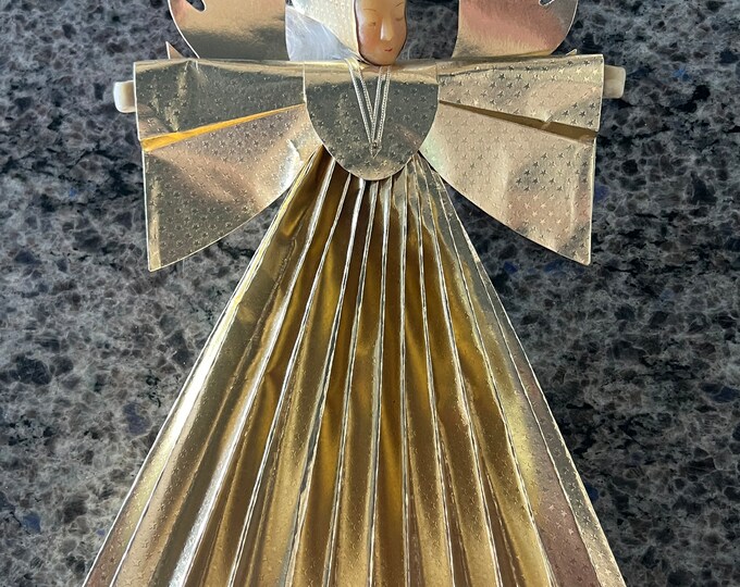 Antique German “koestal”? Gold Foil Accordian Wax Face Angel Tree ...