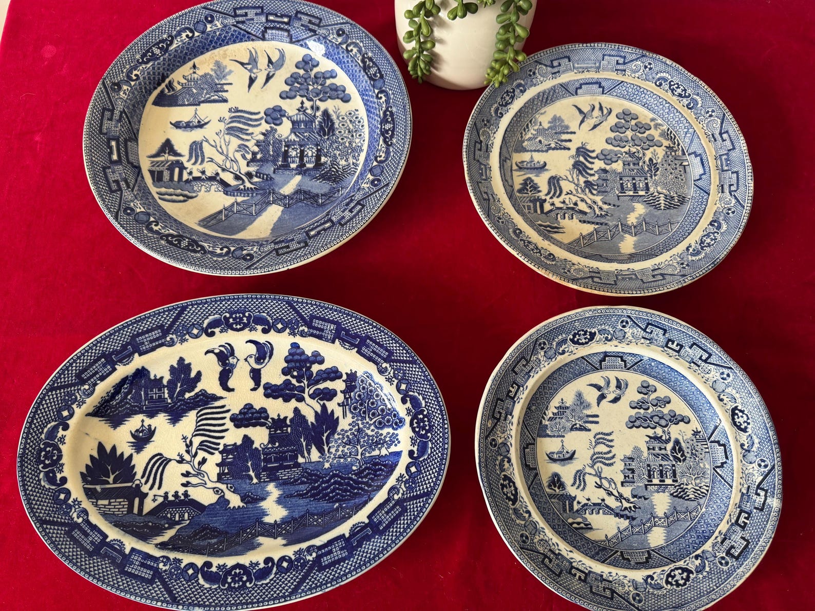 Blue Willow Ironstone~ 1906 Buffalo Pottery Round Platter, Oval Platter ...