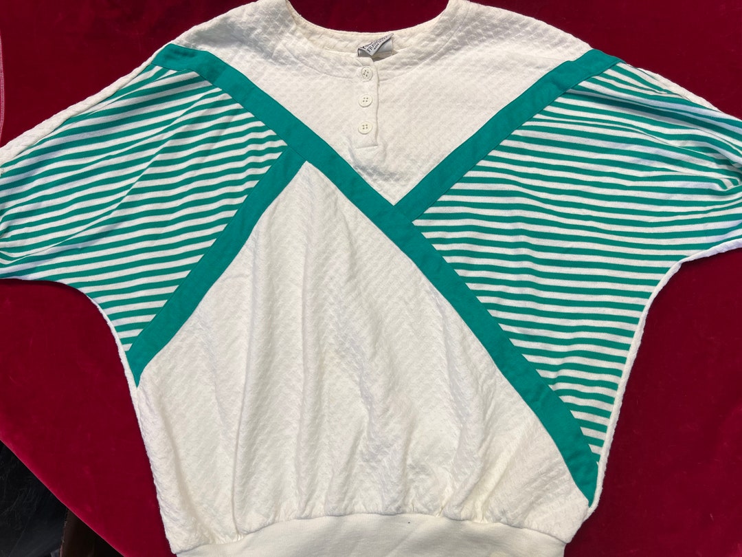 Vintage Koret Francisca Green Striped & White Sportswear Knit Top ...