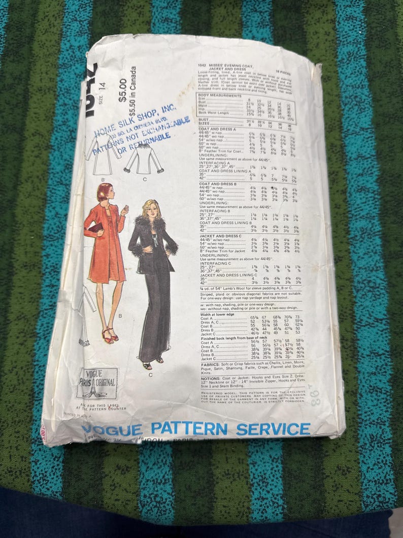 1970's Vogue Paris Original Sewing Pattern 1042 Givenchy Misses Long or ...