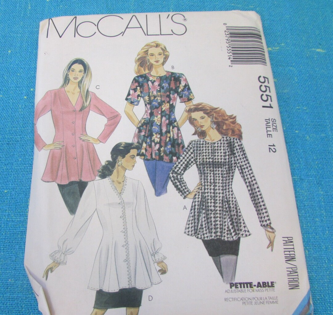 1991 Mccalls Sewing Pattern 5551 Misses Set of Princess Seamed Semi-fitted Tunic Tops, Size 12 ...