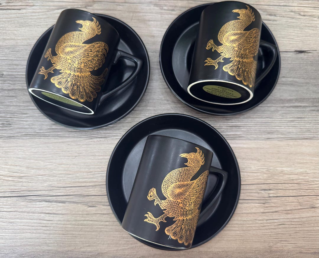 Vintage 1960/70’s Portmeirion “PHOENIX” Black and Gold Set of 3 Cups ...