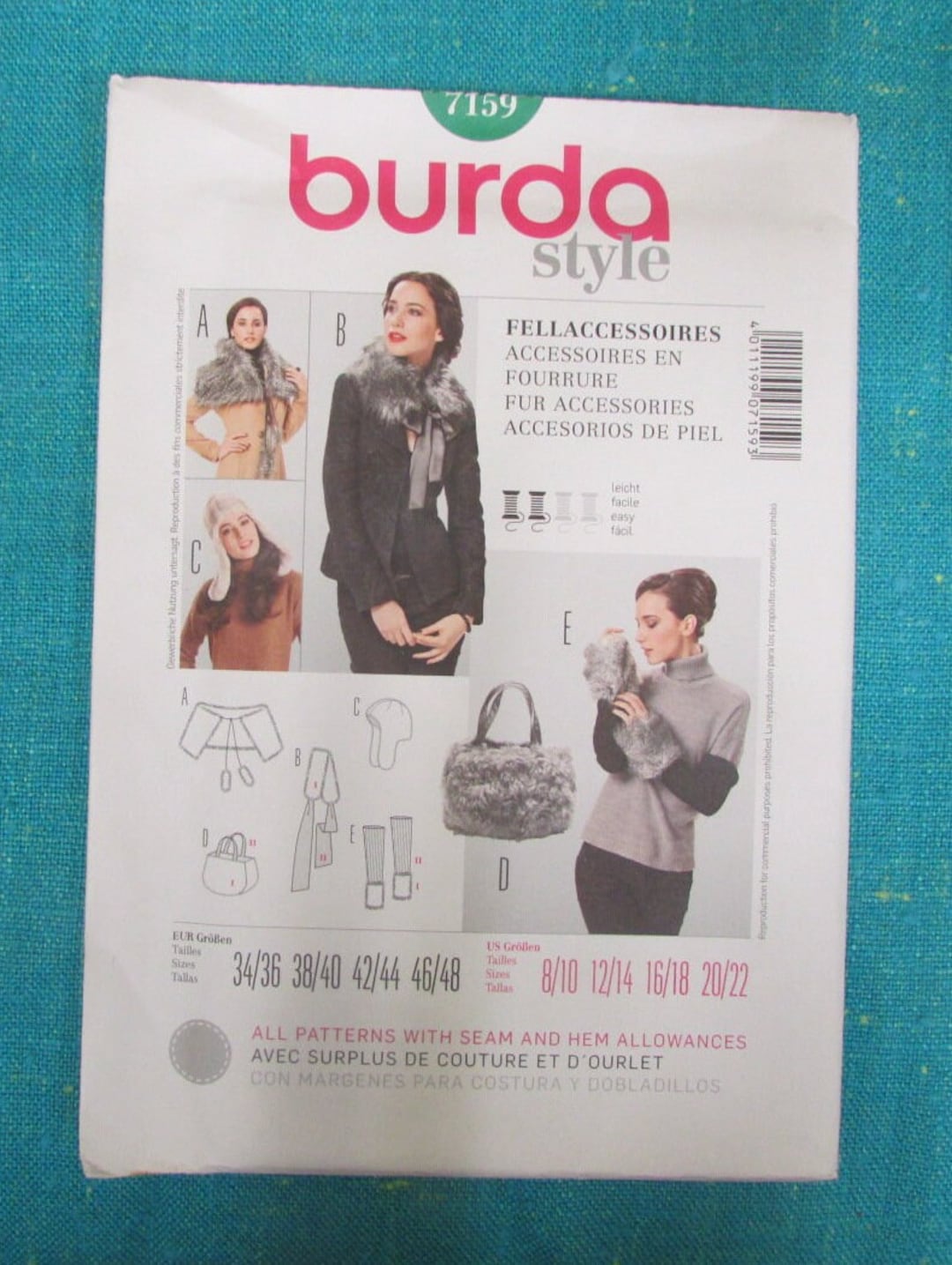 1990s Vintage Burda Sewing Pattern 7159 Misses Fashion Accessories ...