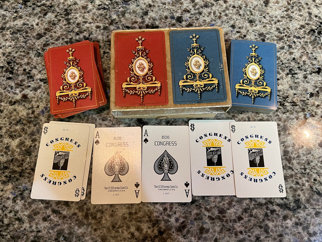 Vintage 1930s Congress 606 DUAL Deck Playing Cards Blue & Red Playing ...