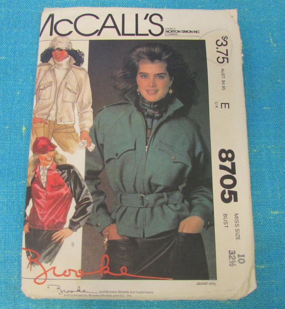 1983 Mccalls Sewing Pattern 8705 Brooke Shields Belted Short Bomber ...