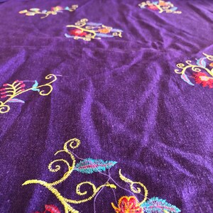 Vintage Solid Purple Cotton Linen Fabric With Embroidery Flowers 52 ...