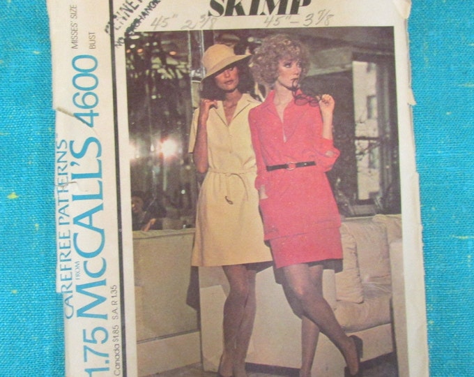 RARE 1975 Mccall's Sewing Pattern HALSTON SKIMP 4600 Misses Pullover ...