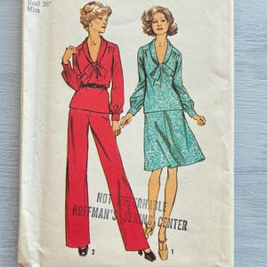 1974 Simplicity Sewing Pattern 6507 Misses V Neck Bow Front Top, Skirt ...
