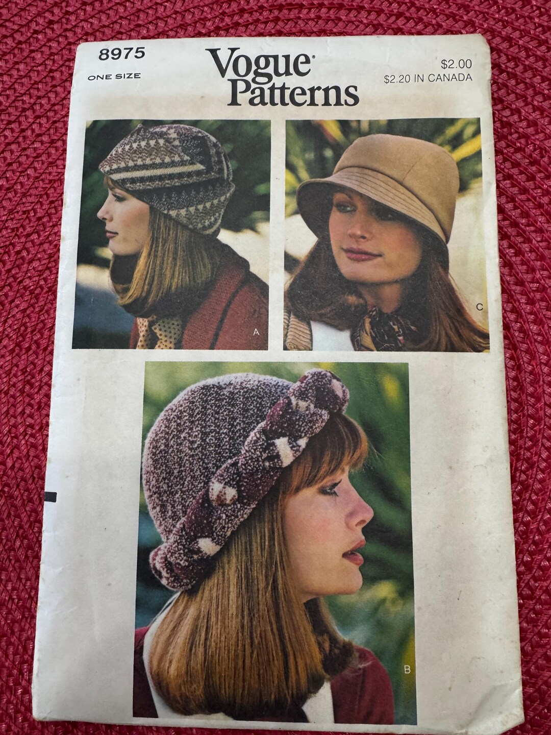 RARE 1970’s Vogue Sewing Pattern 8975 Misses Winter Hat Patterns 3 ...