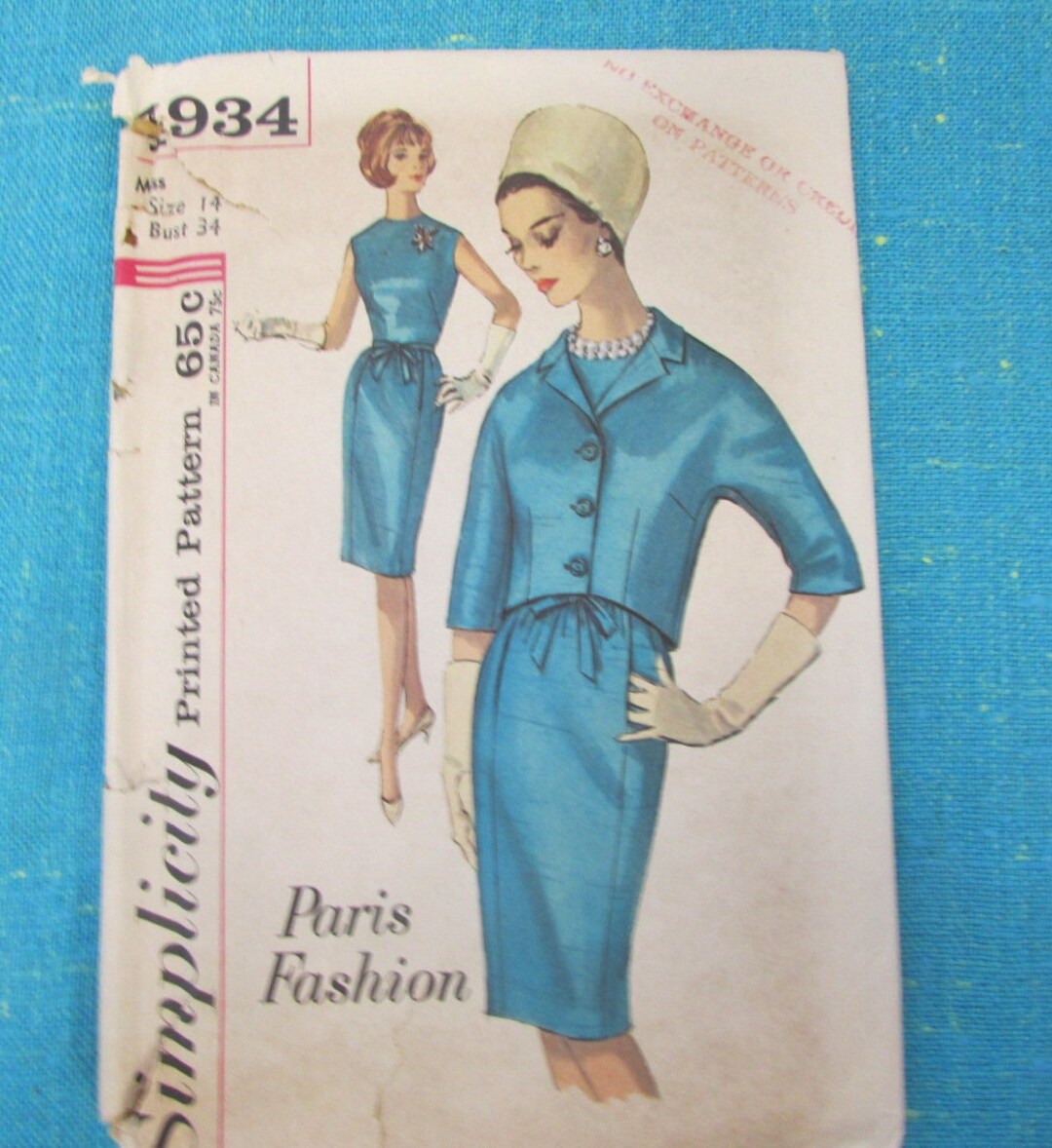 1950s Simplicity Sewing Pattern 4934 Misses Paris Fashion Slim Fitting ...