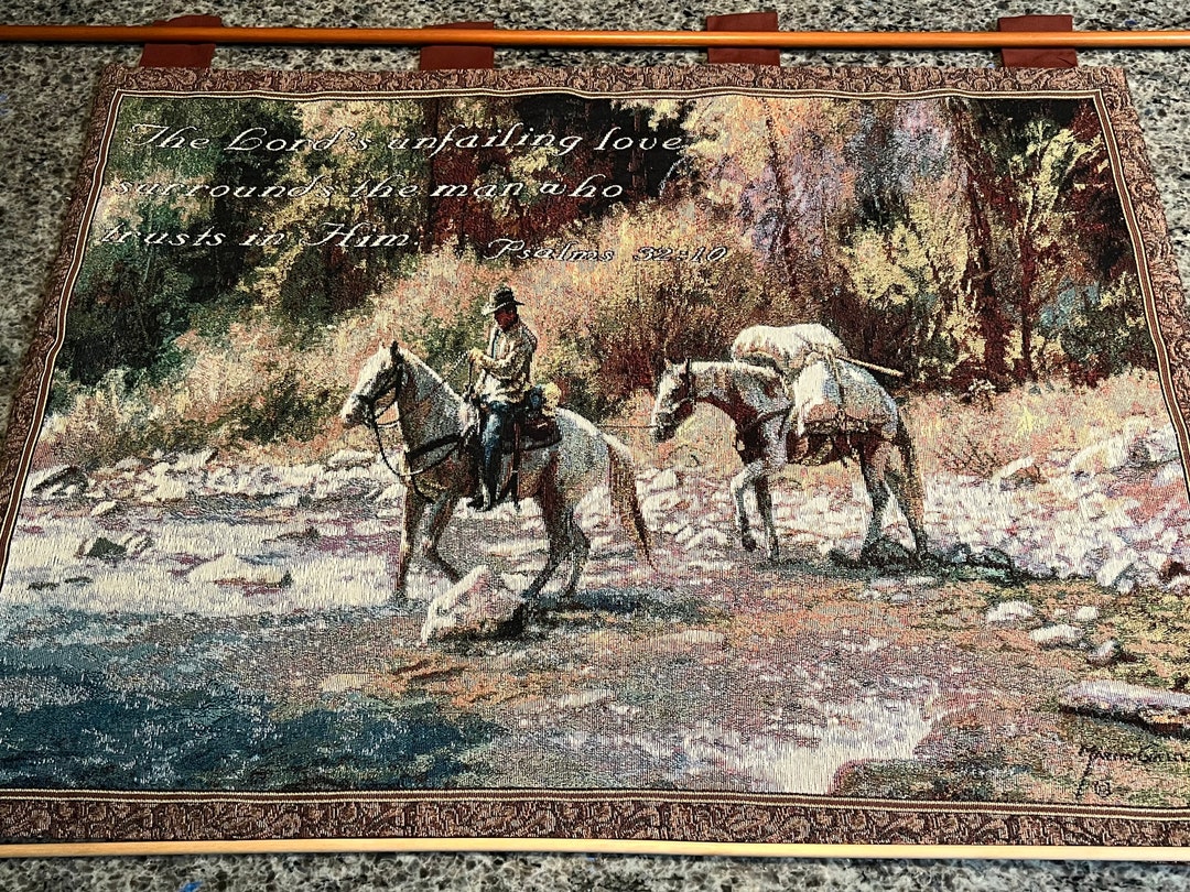 Martin Grelle Cowboy Wall Hanging Tapestry 36” X 28” With Psalms ...