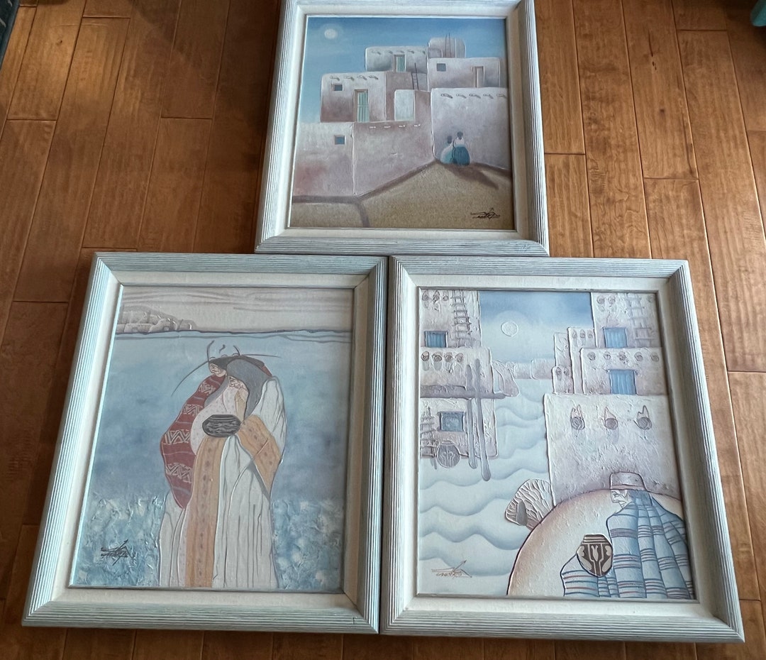 U CHOOSE~ Large Framed Myung "mario" Jung Powder Blue Oil Paintings of ...