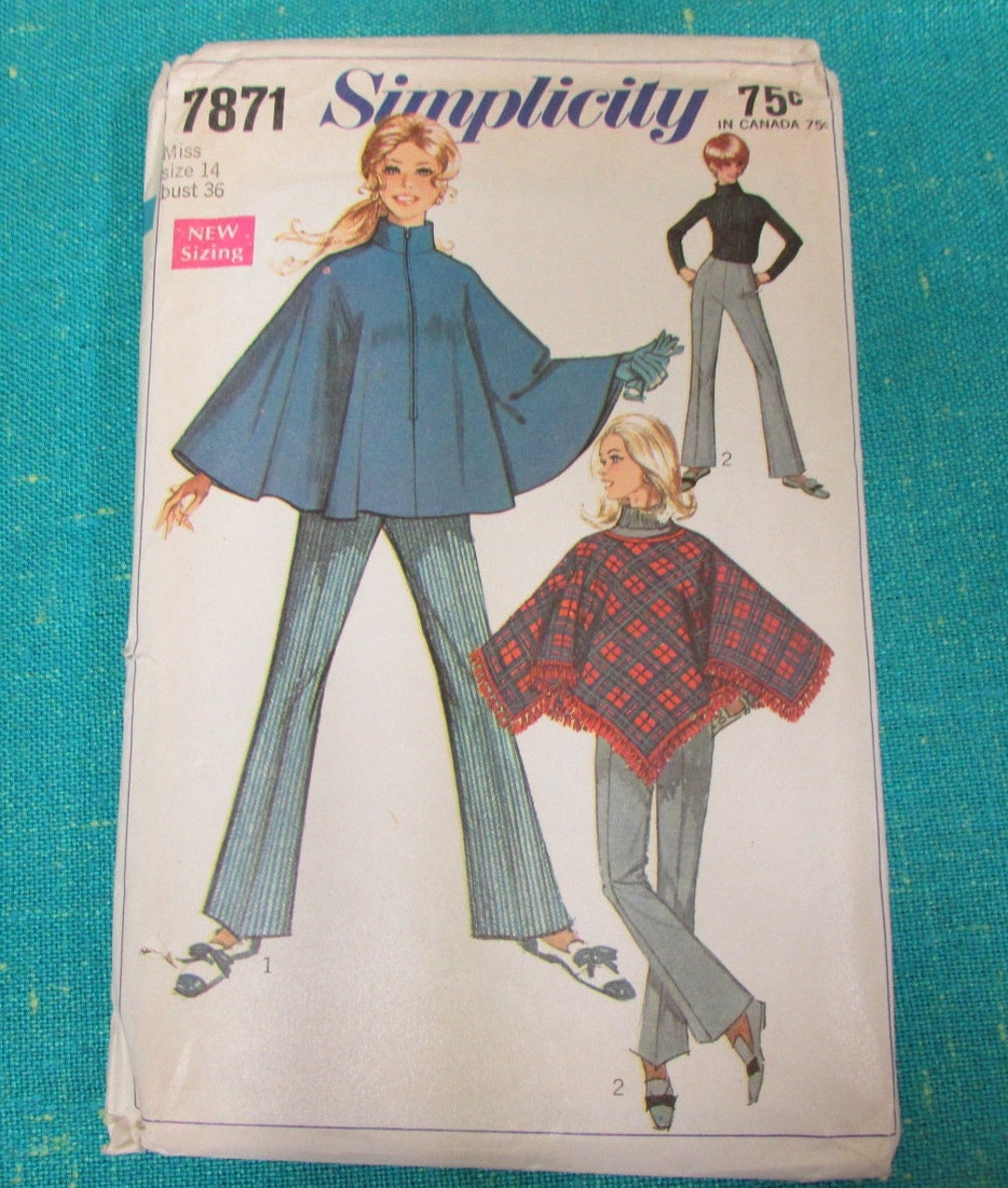 1968 Simplicity Sewing Pattern 7871 Misses Choice of Ponchos Cape and ...