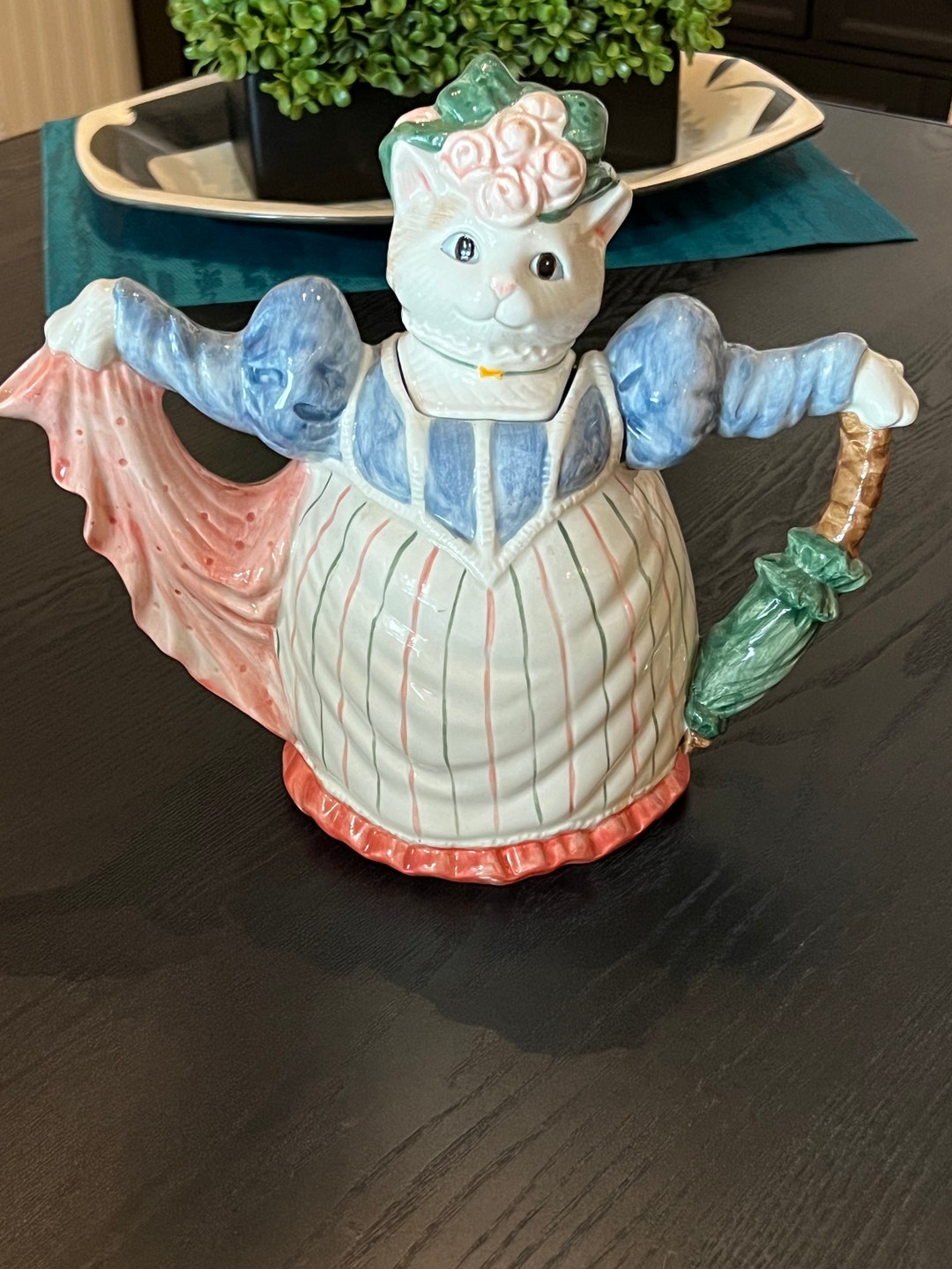 1988 Fitz and Floyd Cat miss Kitty Teapot Cat With Dress From Kittens ...