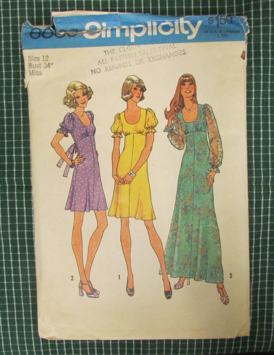 RARE 1975 Simplicity Sewing Pattern 6885 Misses Dress With Gathered ...
