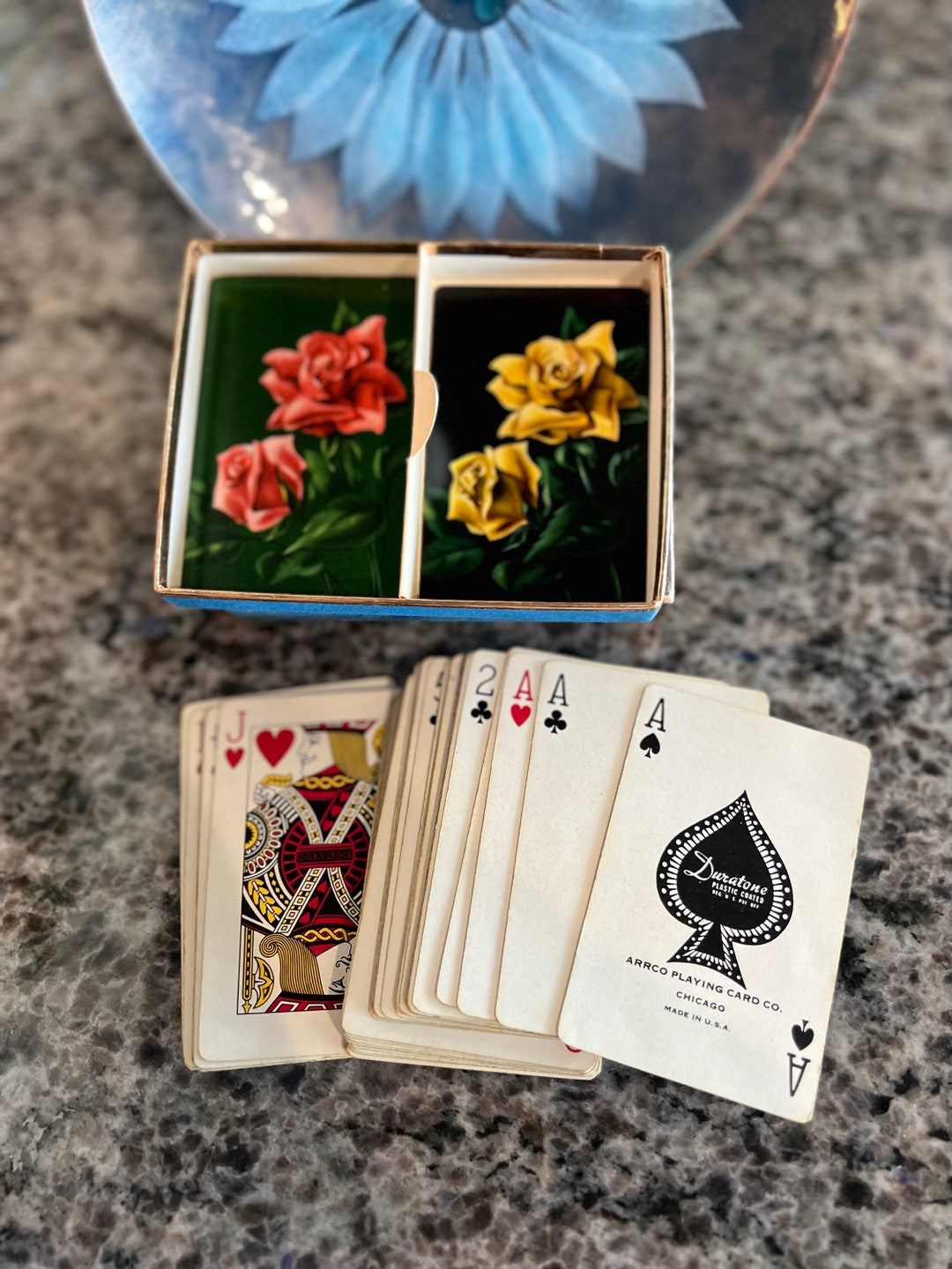 Vintage Duratone Dual Deck of Playing Cards With Roses on Black One ...