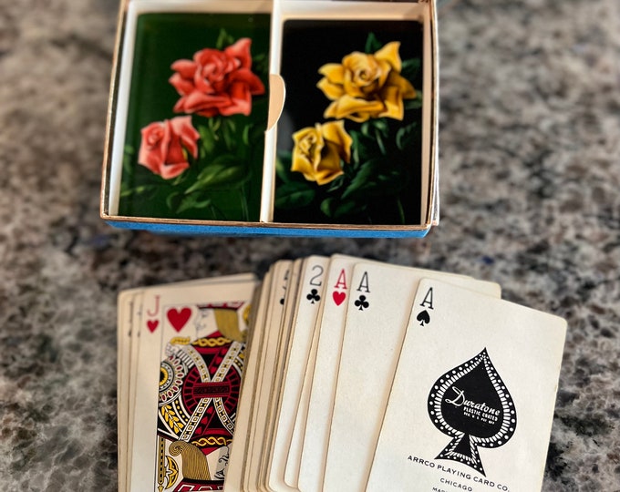 Vintage Duratone Dual Deck of Playing Cards With Roses on Black One ...