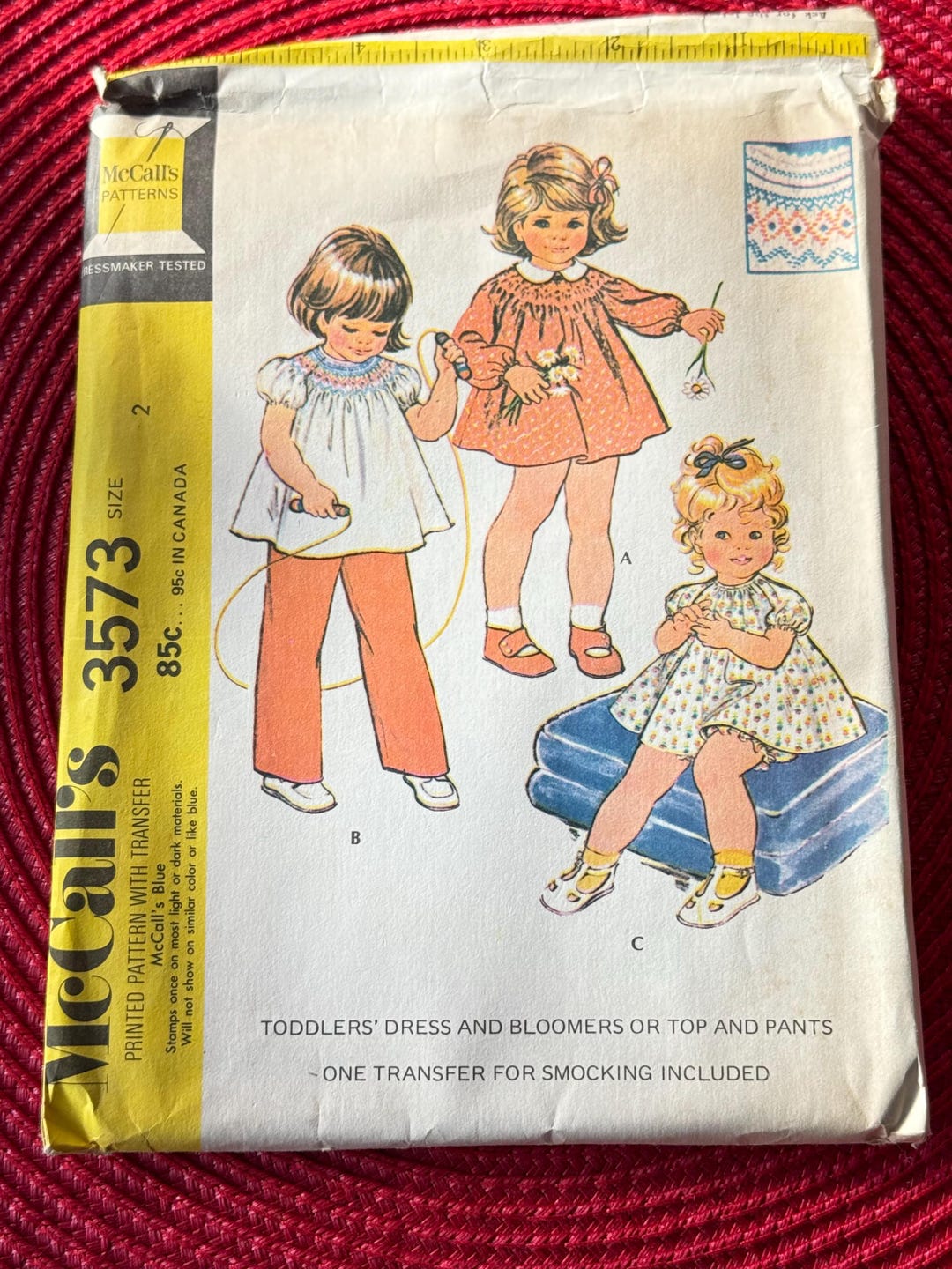 1973 Mccalls Sewing Pattern 3573 Infant Toddler Girls Size 2 Smock ...