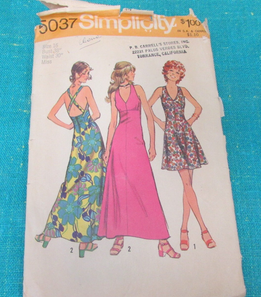 RARE 1972 Simplicity Sewing Pattern 5037 Summer Hi Waist Halter Style ...