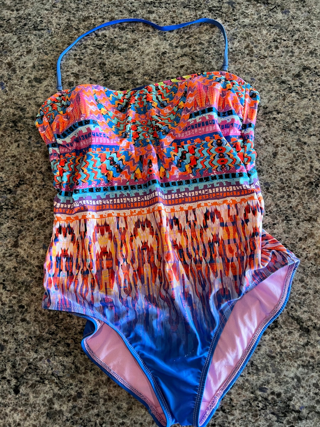 Apt 9 Womens Boho Tribal Print One Piece Halter Top Swimsuit Size L