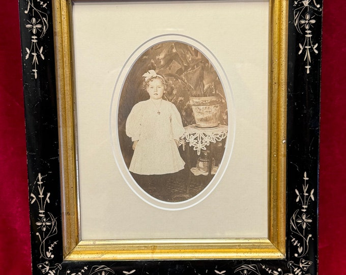 Antique Victorian Black Ebony Photo Frame With White Floral Etching ...