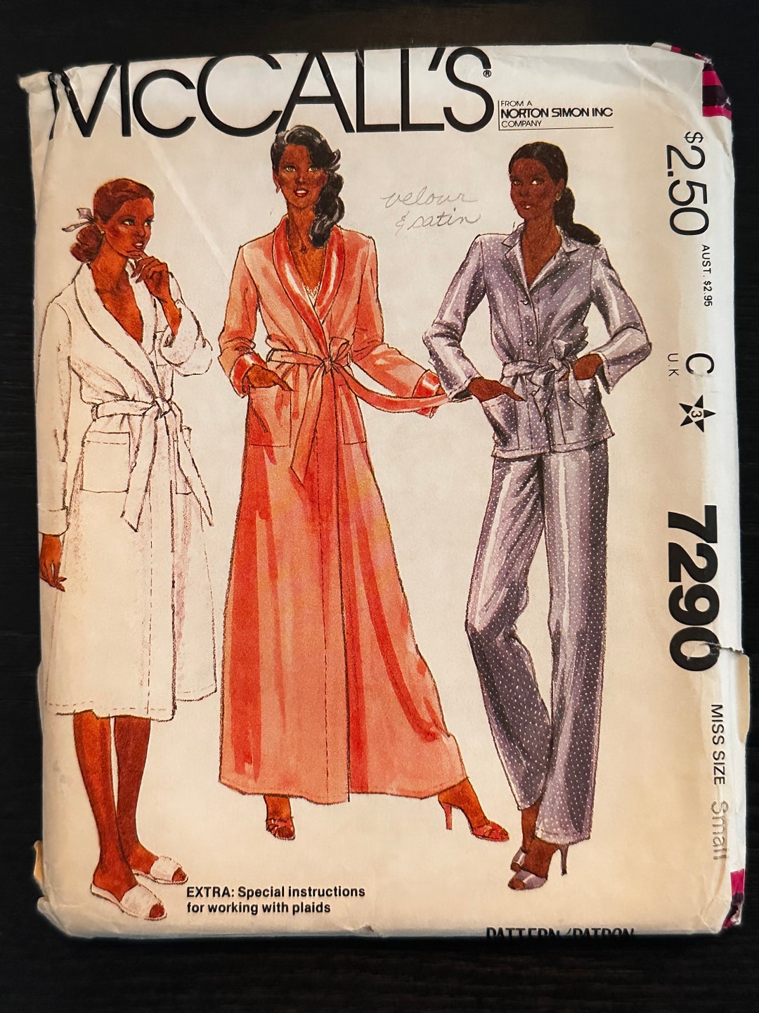 1980 Mccall's Sewing Pattern 7290 Misses' Robe & Pajamas Size 10 - 12 ...