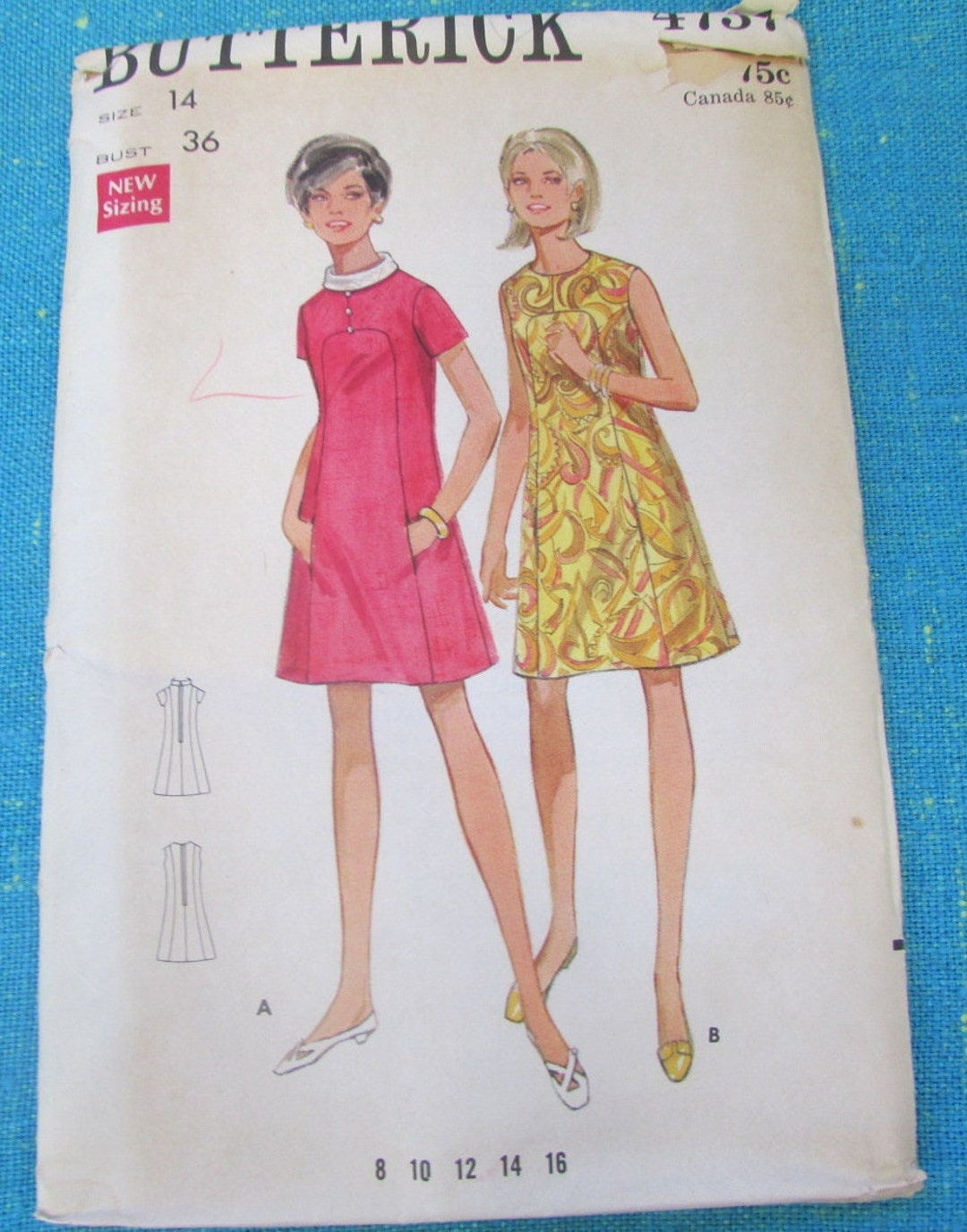 RARE 1970's Butterick Sewing Pattern 4737 Misses Semi-fitted A-line ...